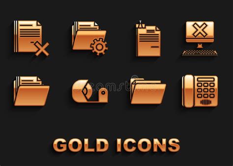 set scotch computer with keyboard and x mark telephone document folder file document binder