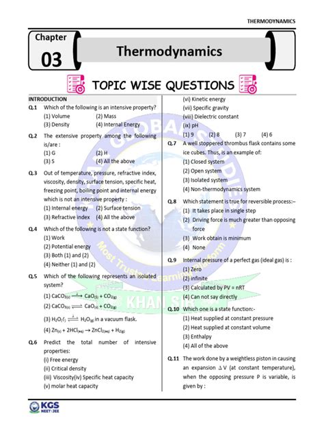 Thermodynamics Topic Wise Questions 7408580355 Pdf Heat Science And Mathematics