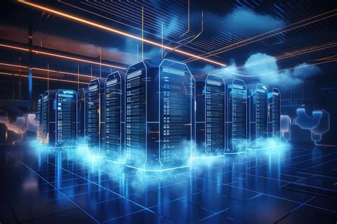 premium ai image server room data center with glowing lights 3d
