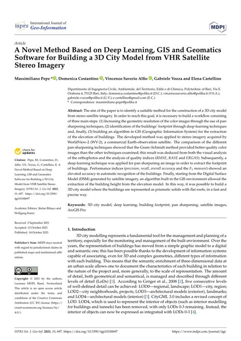 Pdf A Novel Method Based On Deep Learning Gis And Geomatics Software For Building A 3d City
