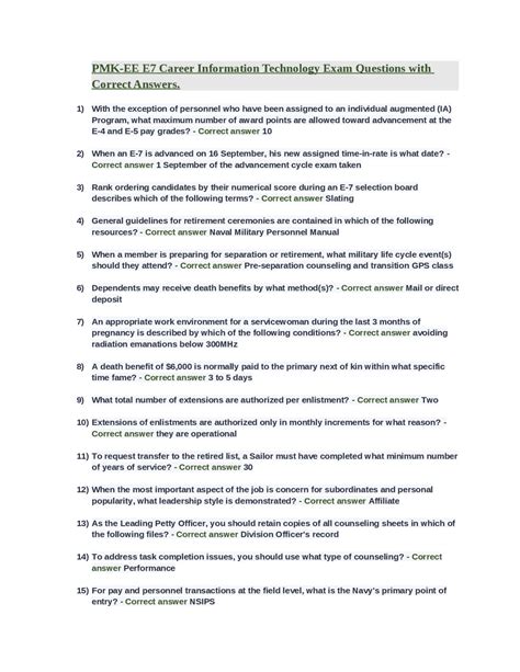 Pmk Ee E7 Career Information Technology Exam Questions With Correct Answers Exams Information