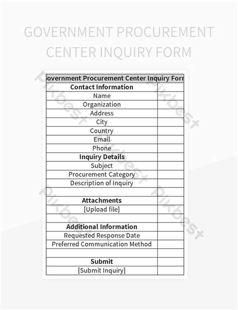 Government Procurement Center Inquiry Form Excel Template Free
