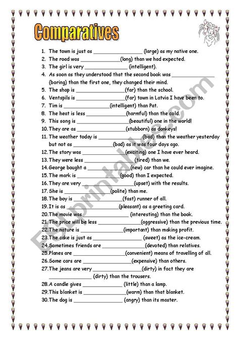 30 Sentences Degrees Of Comparison Of Adjectives Esl Worksheet By Allakoalla