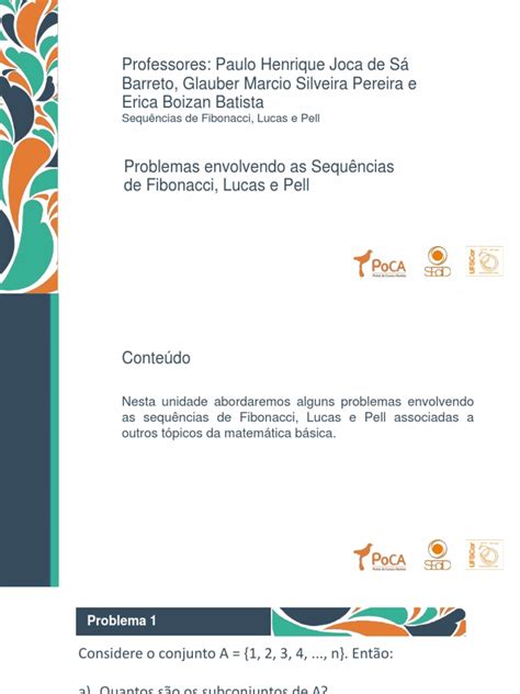 Unidade4 Problemas Envolvendo As Sequências De Fibonacci Lucas E Pell