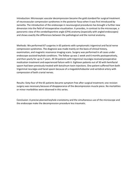 Pdf Endoscopic Assisted Microvascular Decompression Of The Trigeminal And Facial Nerve