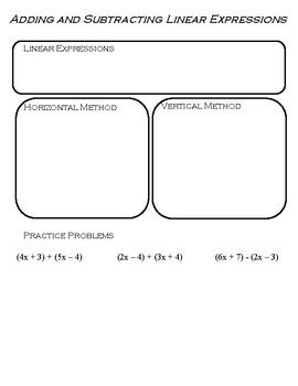 Adding And Subtracting Linear Expressions Guided Notes By Amy Romano