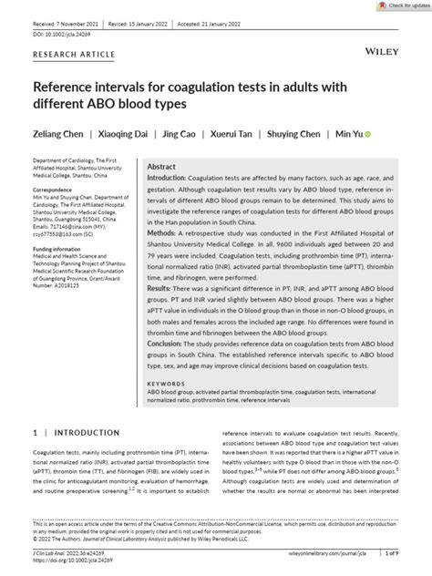 clinical laboratory analysis 2022 chen reference intervals for