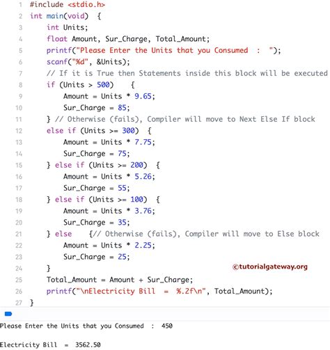 C Program To Calculate Electricity Bill