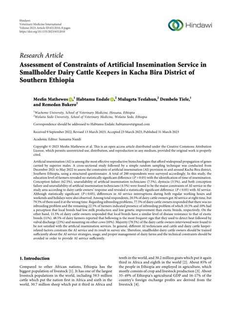 Pdf Assessment Of Constraints Of Artificial Insemination Service In Smallholder Dairy Cattle