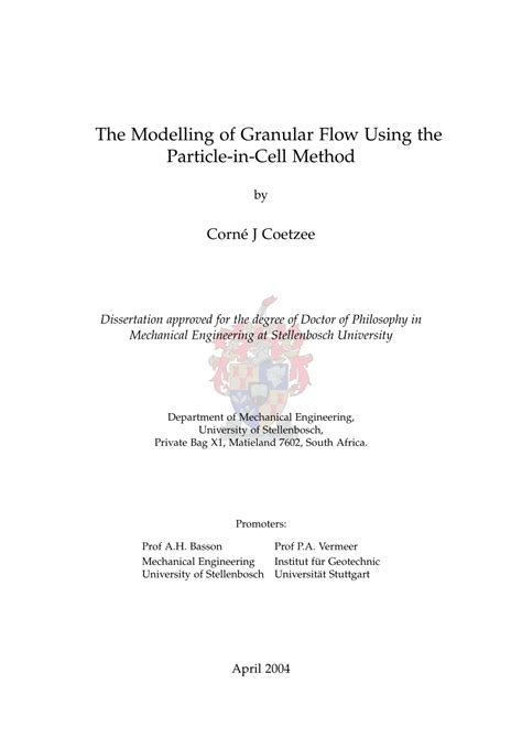 Pdf The Modelling Of Granular Flow Using The Particle In Cell Method