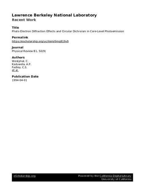 Pdf Photoelectron Diffraction Effects And Circular Dichroism In Core Level Photoemission