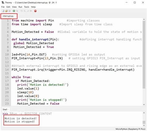 Pir Motion Sensor With Raspberry Pi Pico Using External Interrupts
