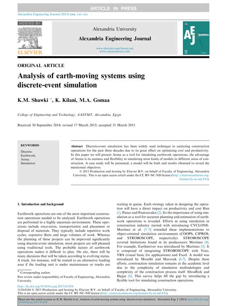 Pdf Analysis Of Earth Moving Systems Using Discrete Event Simulation