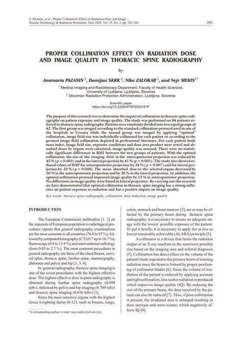 Pdf Proper Collimation Effect On Radiation Dose And Image Quality In Thoracic Spine Radiography