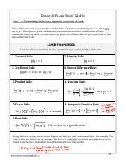 Properties Of Limits Pdf Lesson Properties Of Limits Topic Determining Limits