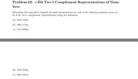 Solved Problem 02 N Bit Twos Complement Representations Of