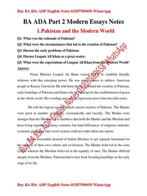 Ba Ada Part 2 English Modern Essays Notes Pdf Vitamin Science