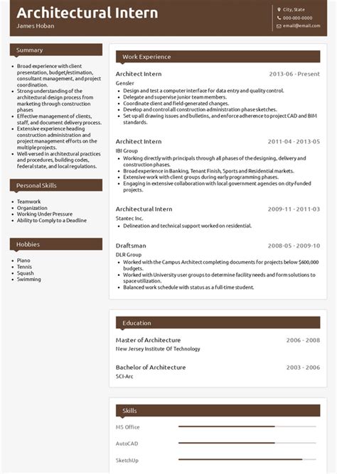 Architectural Intern Resume Samples And Templates Visualcv
