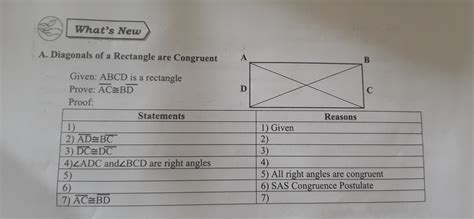 solved what s new a diagonals of a rectangle are congruent given