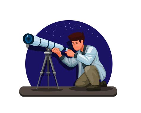 Astronomer Scientist Using Telescope Concept Illustration In Cartoon
