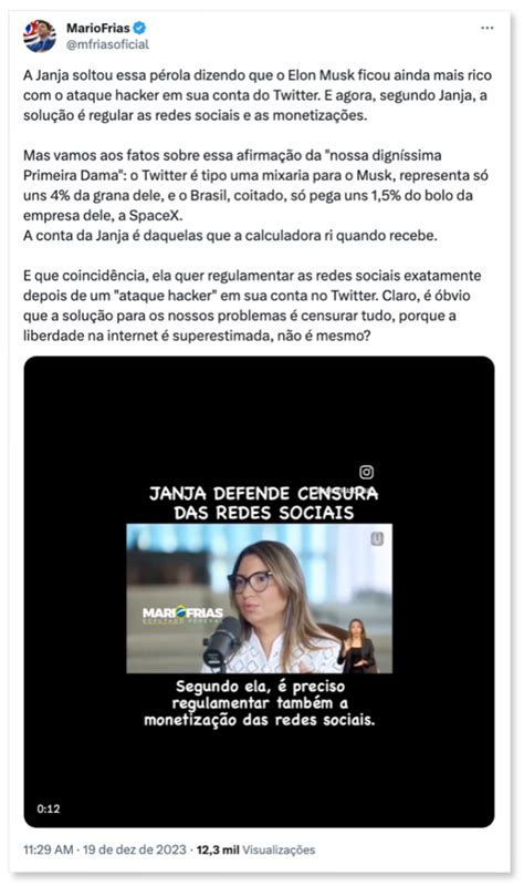 Oposição Ironiza Falas De Janja Sobre Elon Musk Após Ataque Hacker
