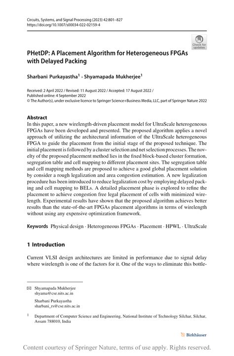 Phetdp A Placement Algorithm For Heterogeneous Fpgas With Delayed
