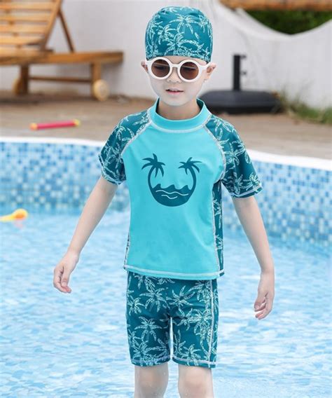 TeddyShopテディショップのキッズ水着 半袖ラッシュガード ショートパンツ キャップ 3点セット水着 WEAR