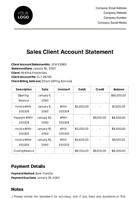 Free Sales Client Account Statement Template To Edit Online