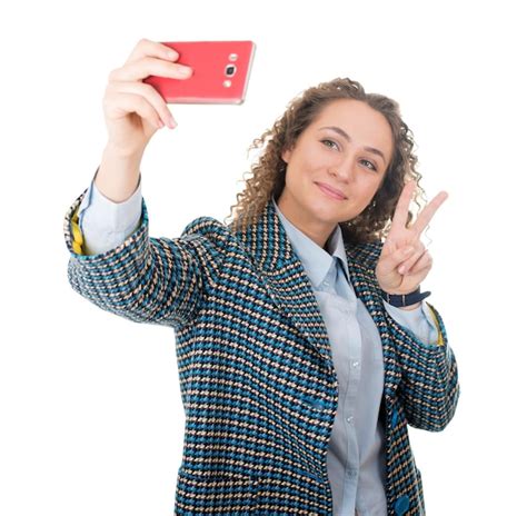Premium Photo Of A Cute Lovely Woman Taking Selfie And Showing Peace