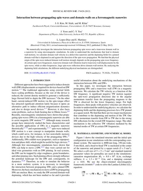 Pdf Interaction Between Propagating Spin Waves And Domain Walls On A Ferromagnetic Nanowire