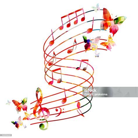 화려한 음악 노트 벡터 삽화 디자인이 있는 음악 배경 예술 음악 축제 포스터 라이브 콘서트 이벤트 파티 전단지 음악 노트 표지판 및 기호 다중 색상에 대한 스톡 벡터 아트