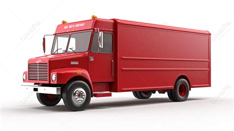 흰색 스튜디오 배경에 대해 앞쪽 각도에서 캡처한 배달 트럭의 3d 렌더링 사진관 배경 하얀색 배경 배달 배경 이미지 Hd 사진관 하얀색 배달 배경 사진 무료