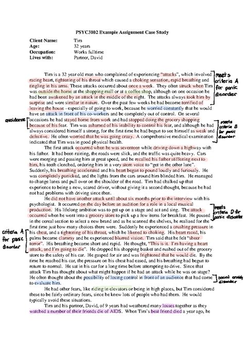 Case Study With Annotations PSYC3102 Example Assignment Case Study Client Name Tim Age 32