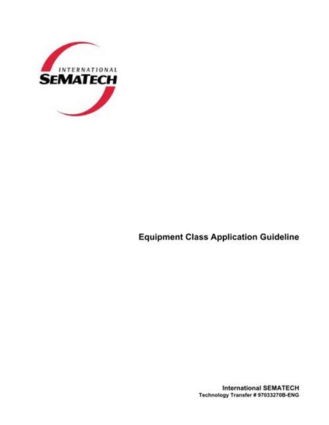 Equipment Class Application Guideline Sematech
