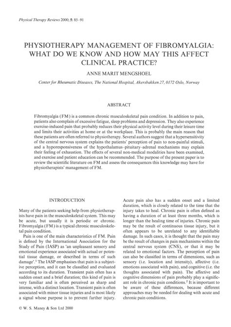 Pdf Physiotherapy Management Of Fibromyalgia What Do We Know And How