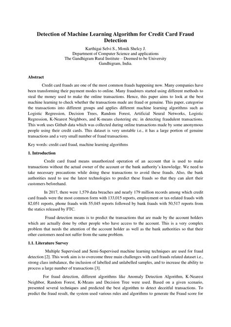 Pdf Detection Of Machine Learning Algorithm For Credit Card Fraud