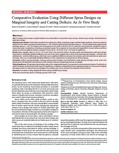 Pdf Comparative Evaluation Using Different Sprue Designs On Marginal Integrity And Casting