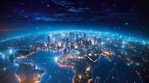 A World Map With Illuminated Nodes And Connecting Lines Highlighting A Global Network Of