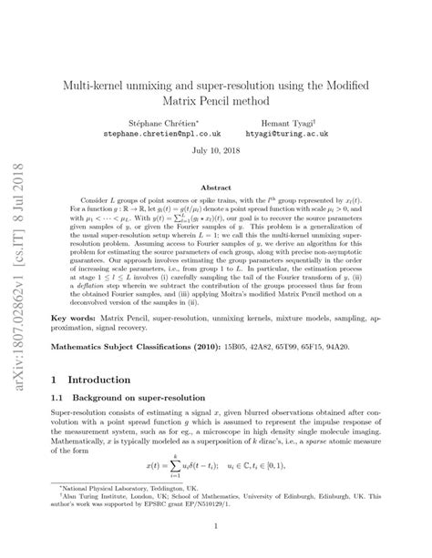 Multi Kernel Unmixing And Super Resolution Using The Modified Matrix Pencil Method Deepai