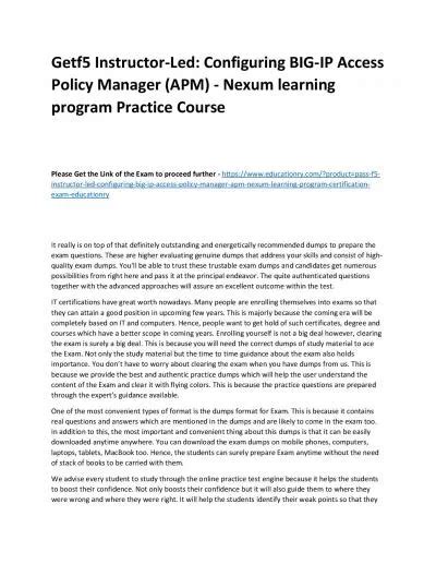 Pdf F5 Instructor Led Configuring Big Ip Access Policy Manager Apm Nexum Learning Program