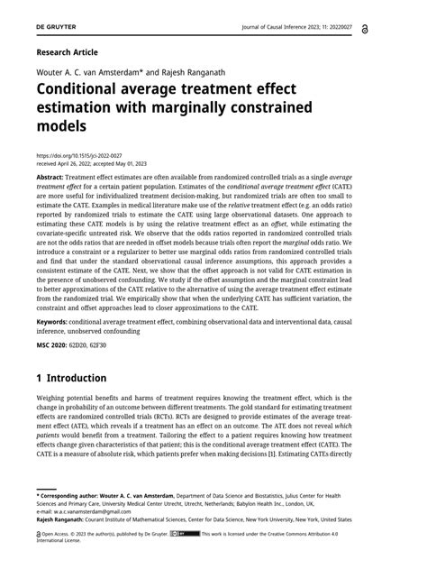 Pdf Conditional Average Treatment Effect Estimation With Marginally Constrained Models
