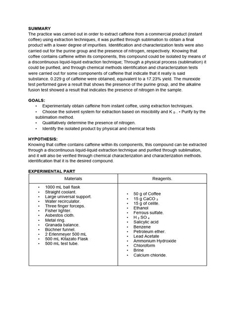 Caffeine Extraction Report Pdf Filtration Thin Layer Chromatography
