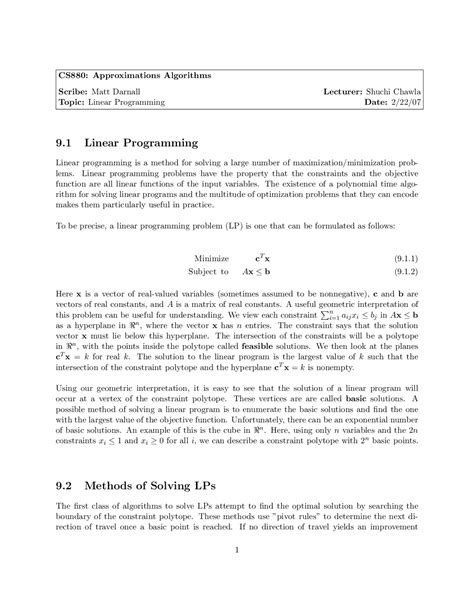 Linear Programming Approximations Algorithms Lecture 09 Notes Computer