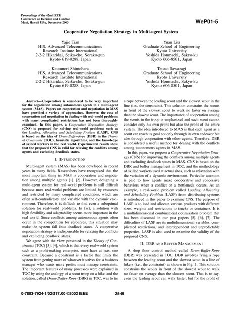 Pdf Cooperative Negotiation Strategy In Multi Agent System