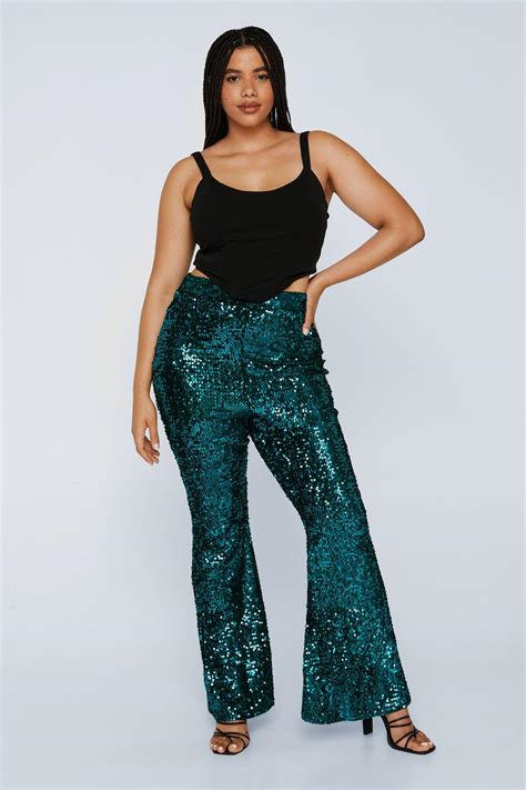 Plus Size Velvet Sequin Flare Pants Nasty Gal