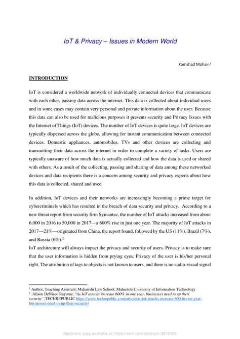 PDF IoT Privacy Issues In Modern World
