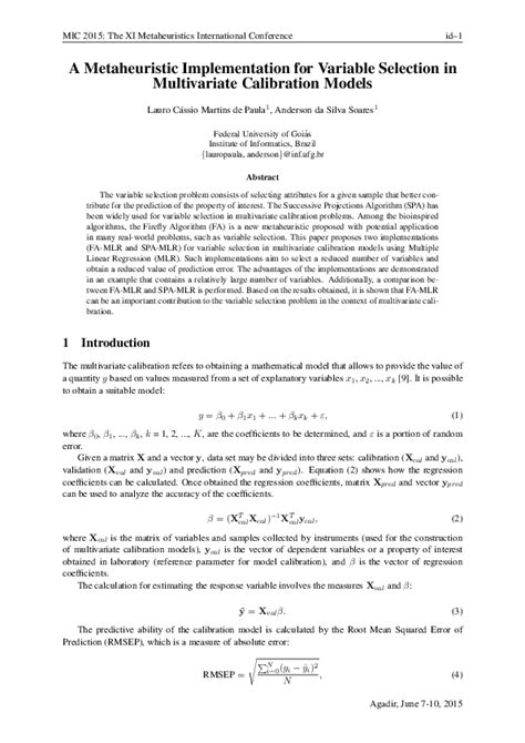 A Metaheuristic Implementation For Variable Selection In Multivariate