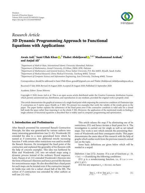 Pdf 3d Dynamic Programming Approach To Functional Equations With