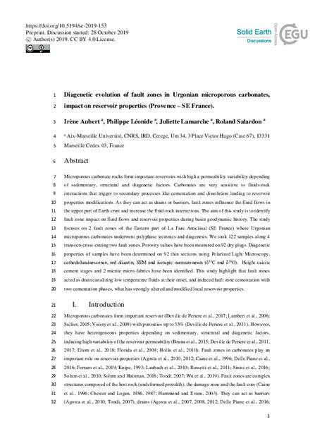 Pdf Diagenetic Evolution Of Fault Zones In Urgonian Microporous