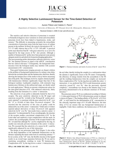 A Highly Selective Luminescent Sensor For The Time Gated Detection Of Potasium J Am Chem Soc
